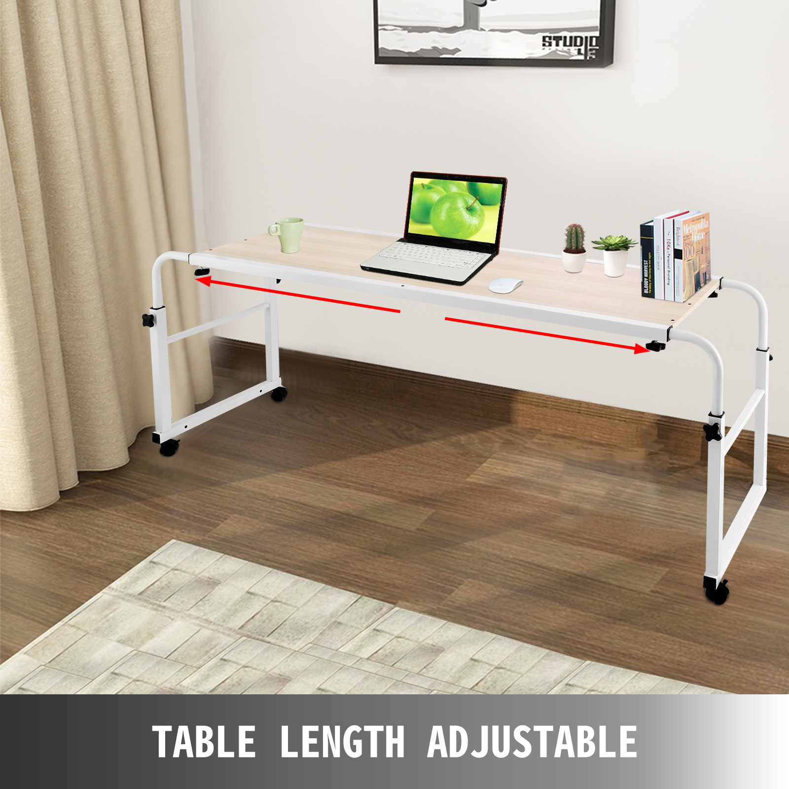 VEVOR 47 Inch Overbed Table with Wheels 1M Rolling Bed Table Mobile Over The Bed Table Laptop ...
