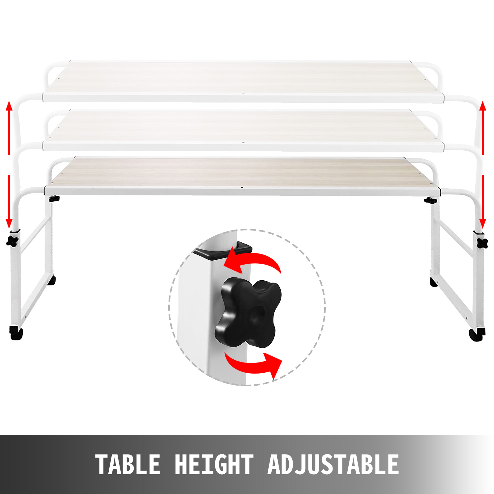 VEVOR 55 Inch Overbed Table with Wheels 1.4M Rolling Bed Table Mobile ...