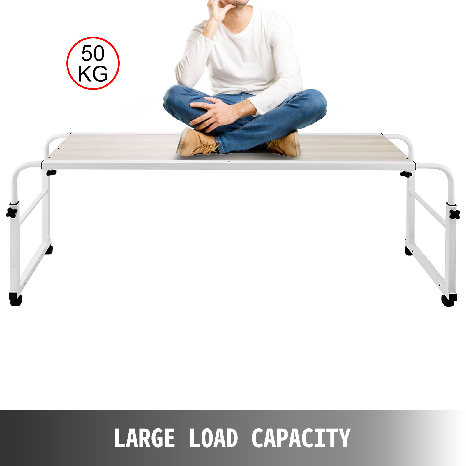 VEVOR 55 Inch Overbed Table with Wheels 1.4M Rolling Bed Table Mobile ...