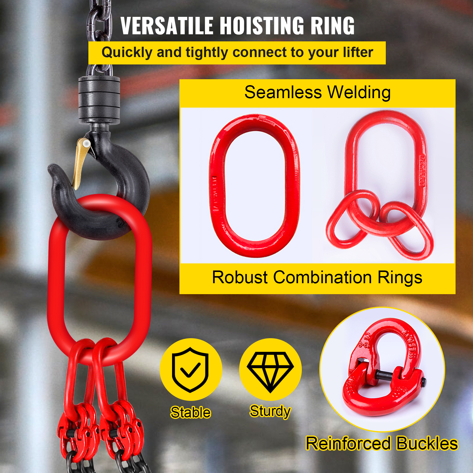 VEVOR 2m/3m/4m Lifting Chain Sling Heavy Duty w/4 Legs G80 8mm Steel ...