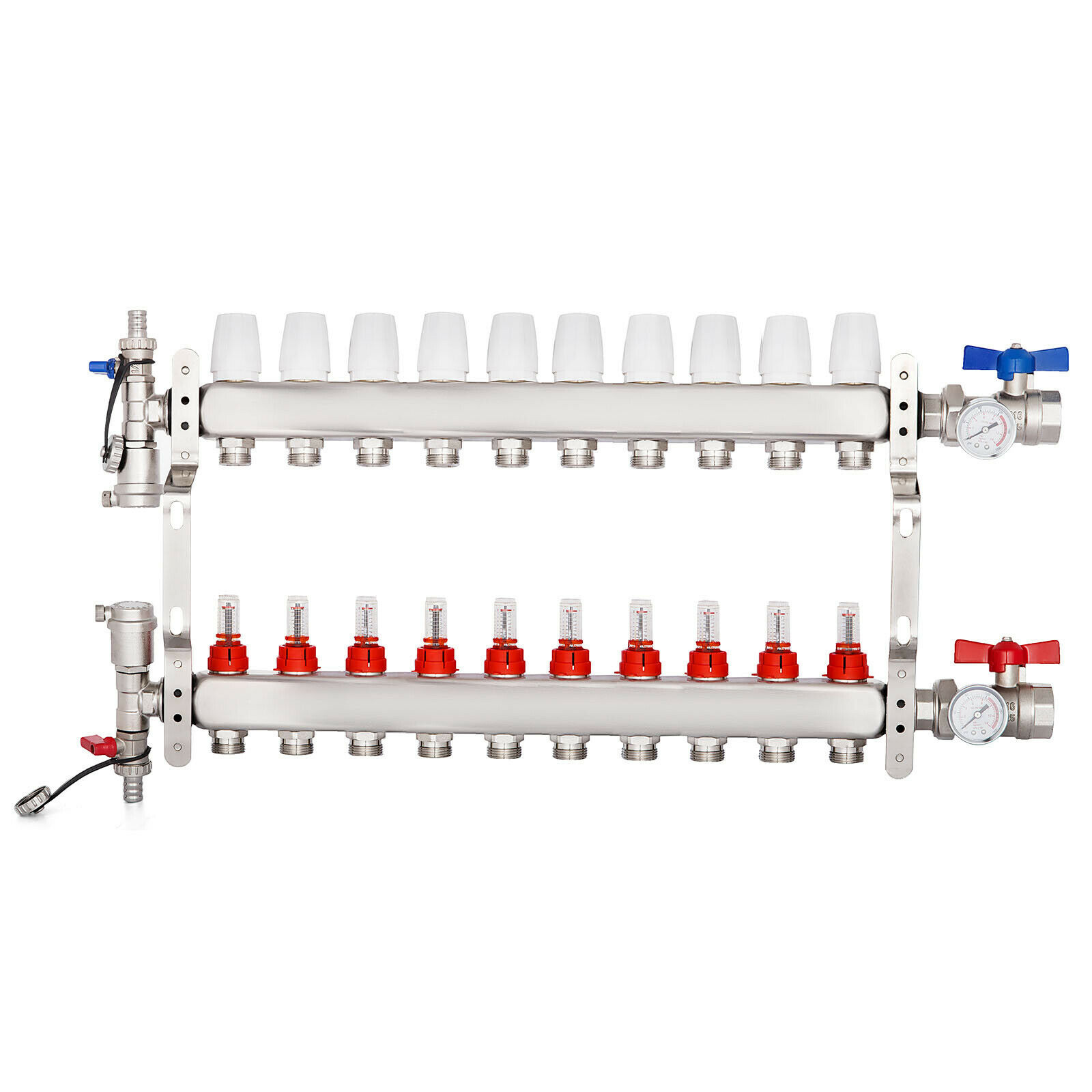 10-Branch PEX Radiant Floor Heating Manifold Set - Stainless Steel, for ...