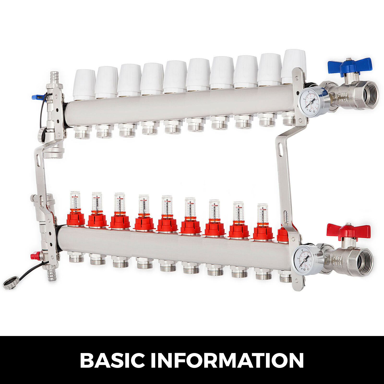 10-Branch PEX Radiant Floor Heating Manifold Set - Stainless Steel, for ...