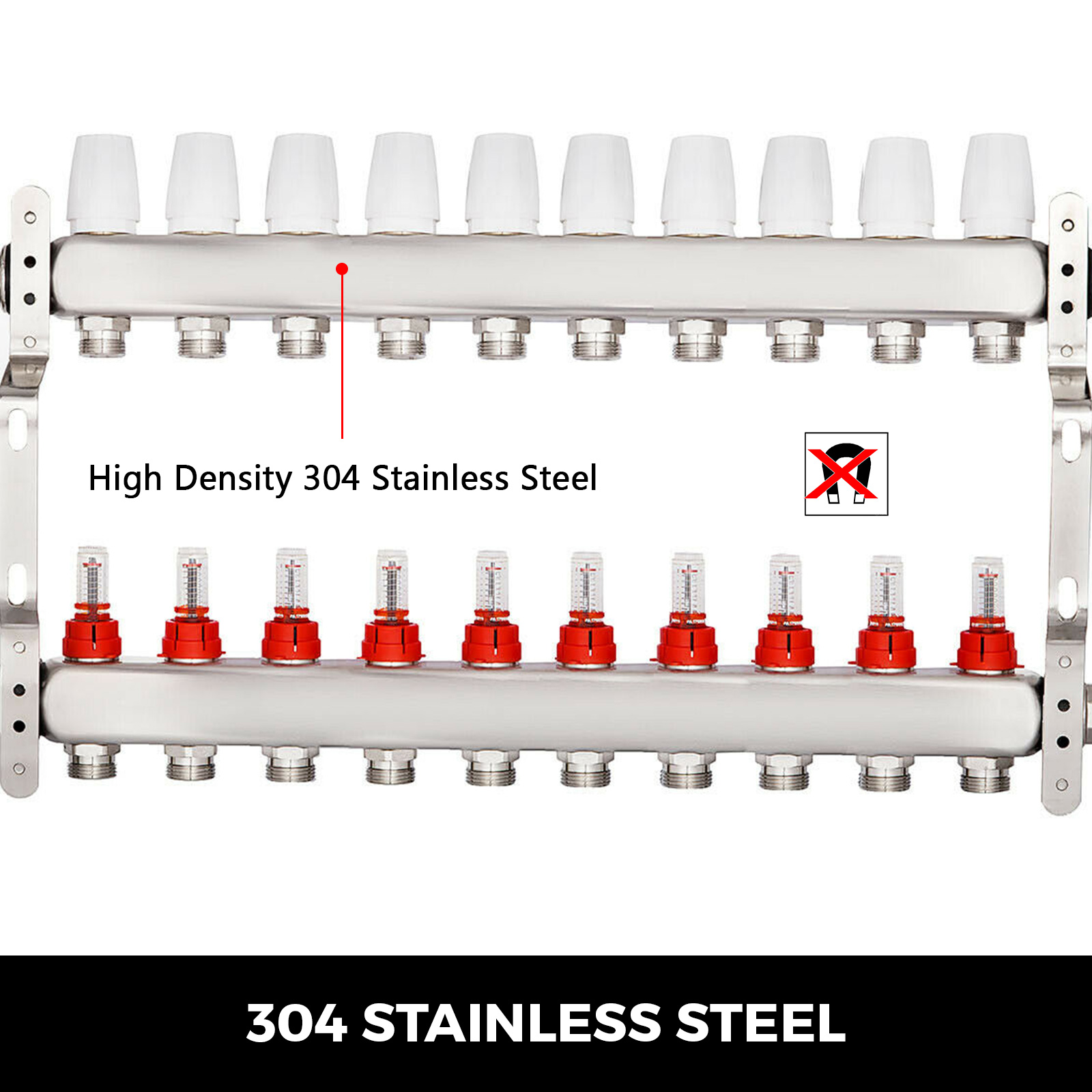 10-Branch PEX Radiant Floor Heating Manifold Set - Stainless Steel, for ...