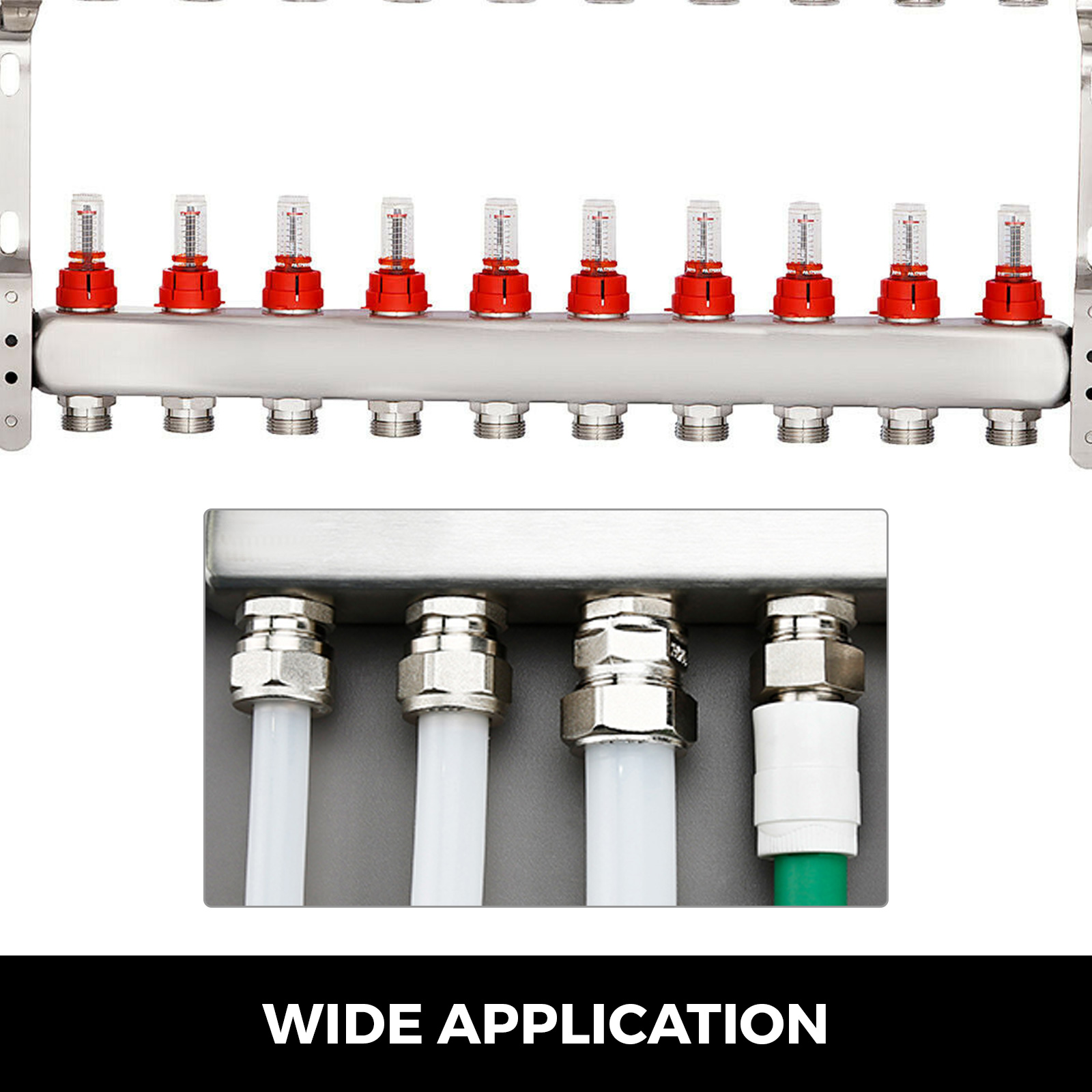 10-Branch PEX Radiant Floor Heating Manifold Set - Stainless Steel, for ...
