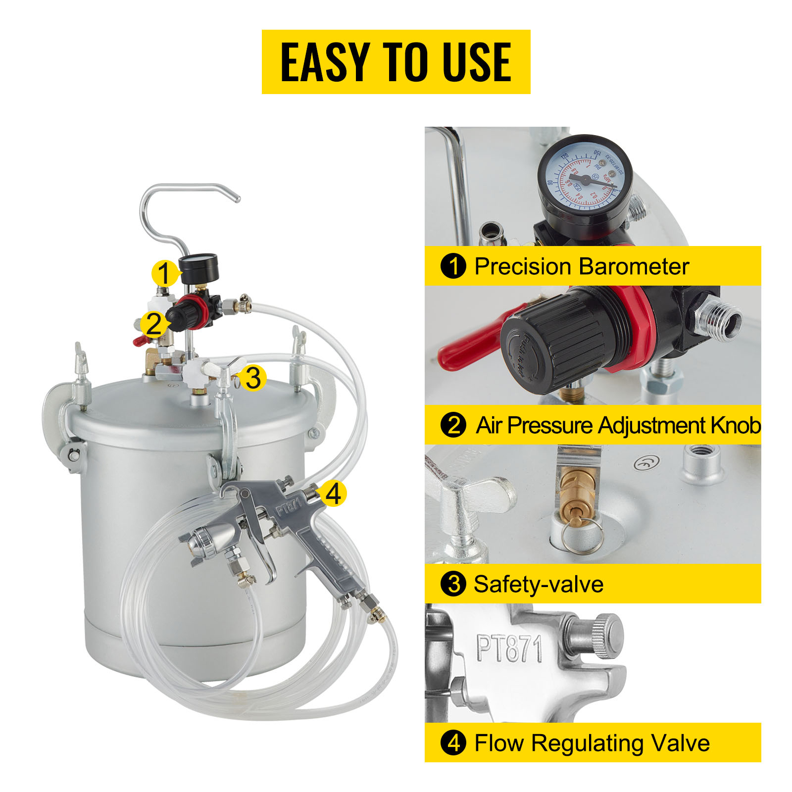 Mophorn 2.5 Gallon Commercial Paint Pressure Tank, 10L Pressure Pot ...