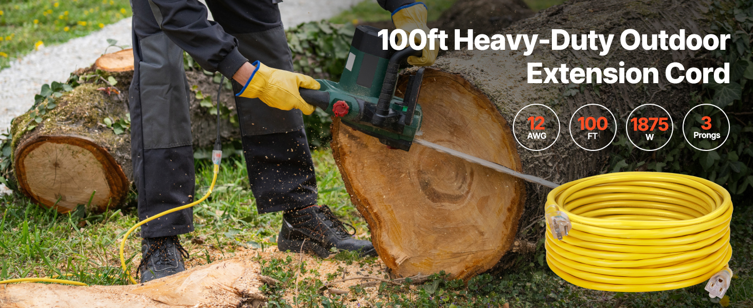 100FT Heavy Duty Extension Cord 12AWG 15Amps 1875W 3 Prongs with ...