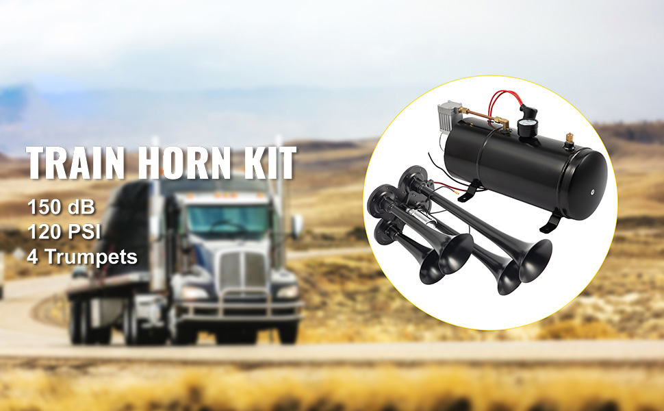 Mophorn 4 Trumpet Train Air Horn Kit 12V 150PSI Compressor 4 Horns 3L ...
