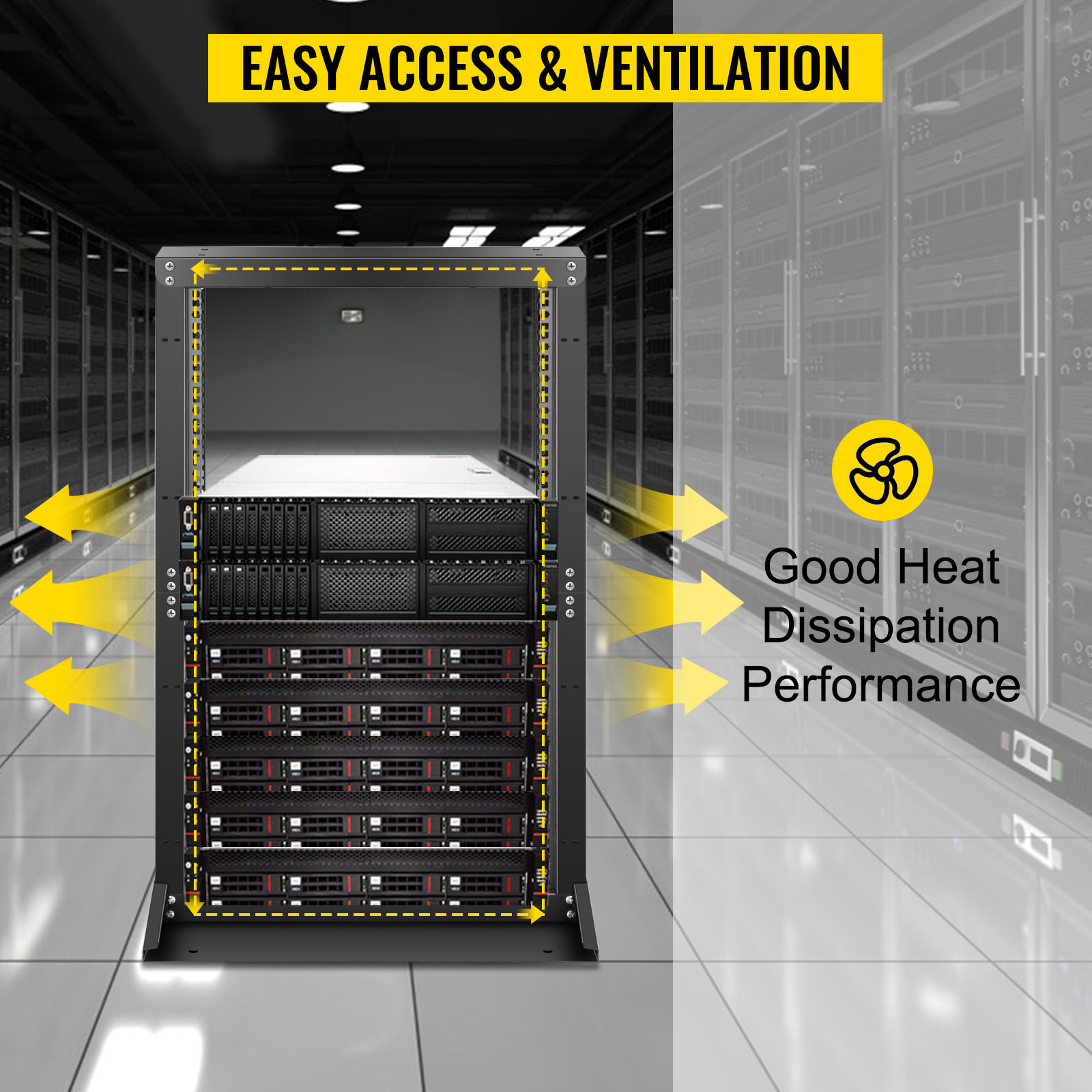 Vevor Open Frame Server Rack Network Server Rack 18u 2 Post 19" Steel ...