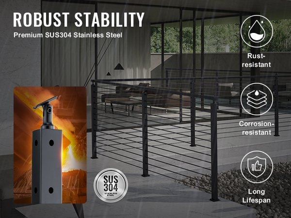 VEVOR Cable Railing Post, 42" x 2" x 2" Steel L-Shaped Hole Corner ...