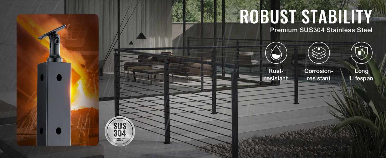 VEVOR Cable Railing Post, 42" x 2" x 2" Steel L-Shaped Hole Corner ...