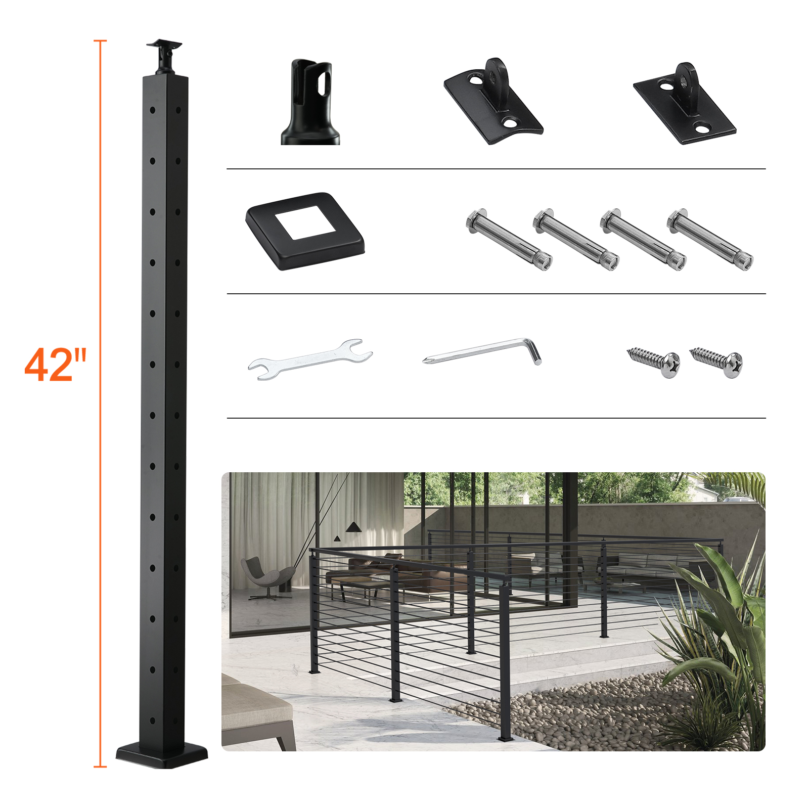 VEVOR Cable Railing Post, 42" x 2" x 2" Steel L-Shaped Hole Corner ...