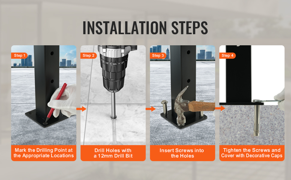 VEVOR Cable Railing Post, 36" x 2" x 2" Steel Horizontal Hole Deck ...