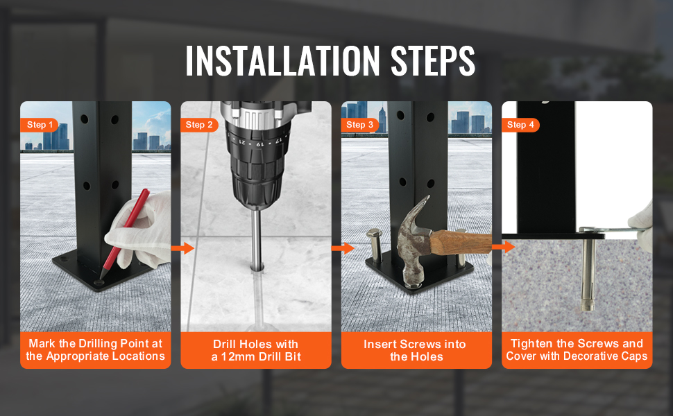 VEVOR Cable Railing Post, 36" x 2" x 2" Steel L-Shaped Hole Corner ...