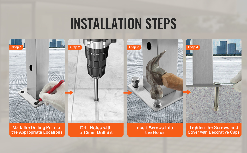 VEVOR Cable Railing Post, 36" x 2" x 2" Steel Horizontal Hole Deck ...