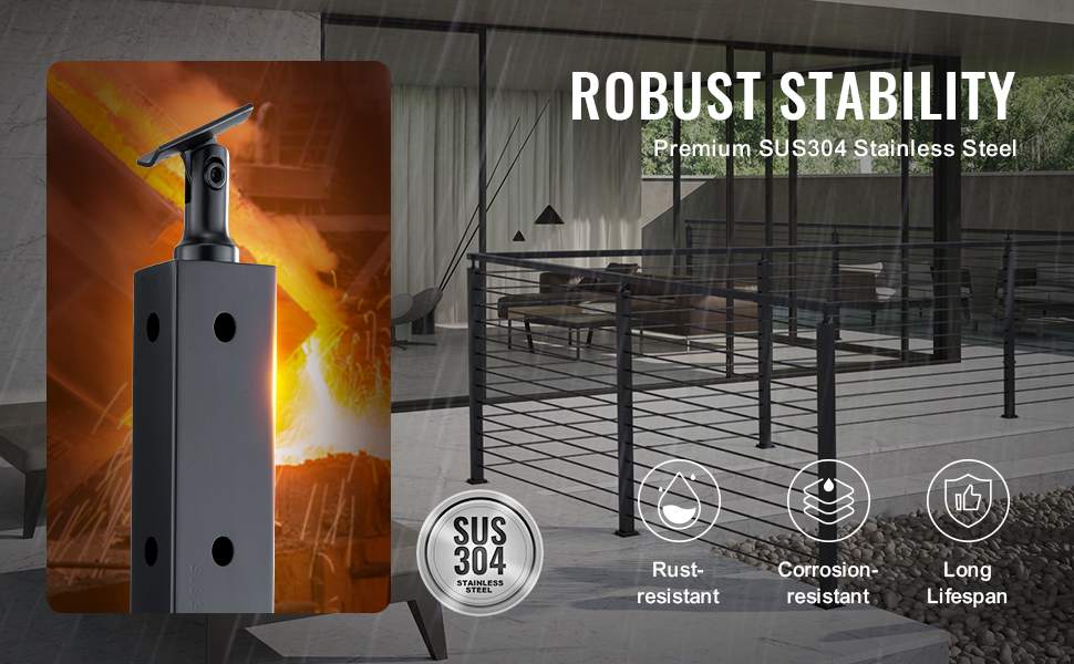 VEVOR Cable Railing Post, 42" x 1" x 2" Steel L-Shaped Hole Corner ...