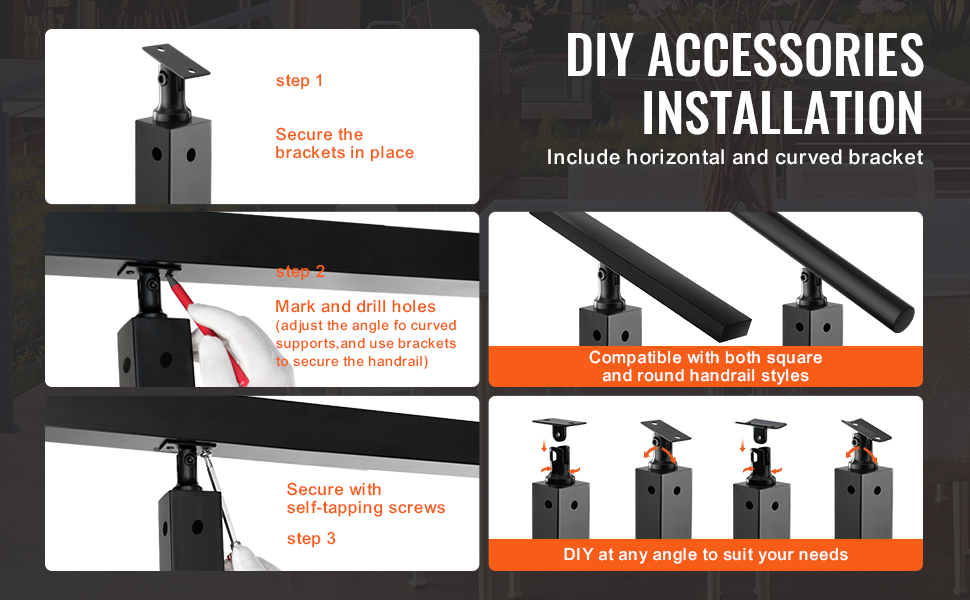 VEVOR Cable Railing Post, 42" x 1" x 2" Steel L-Shaped Hole Corner ...