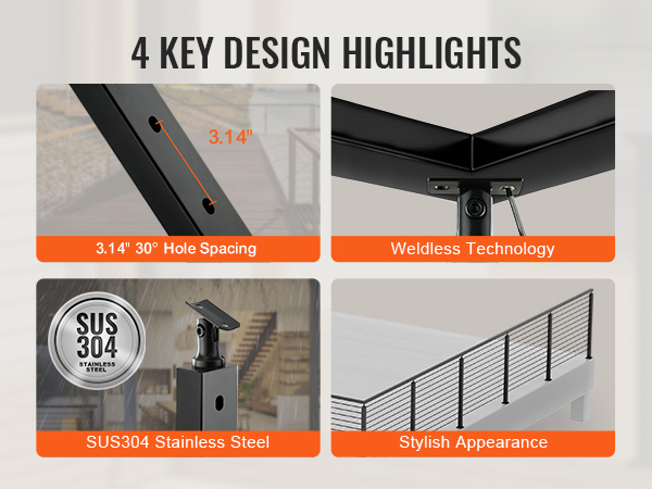 VEVOR Cable Railing Post, 36" x 1" x 2" Steel 30° Angled Hole Stair ...