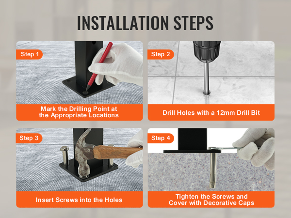 VEVOR Cable Railing Post, 36" x 1" x 2" Steel 30° Angled Hole Stair ...