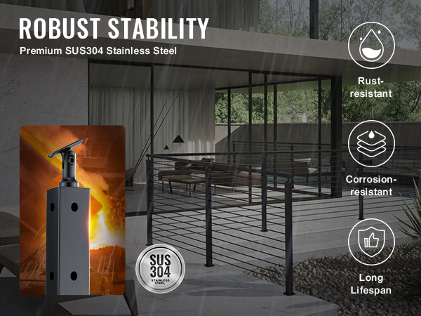 VEVOR Cable Railing Post, 36" x 1" x 2" Steel L-Shaped Hole Corner ...