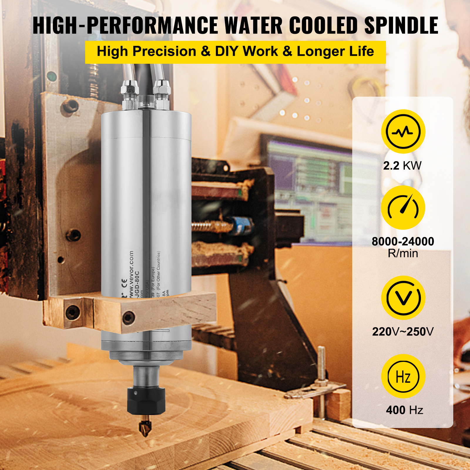 VEVOR 2.2KW WATER Cooled Spindle Motor ER20 CNC Router Engraving ...