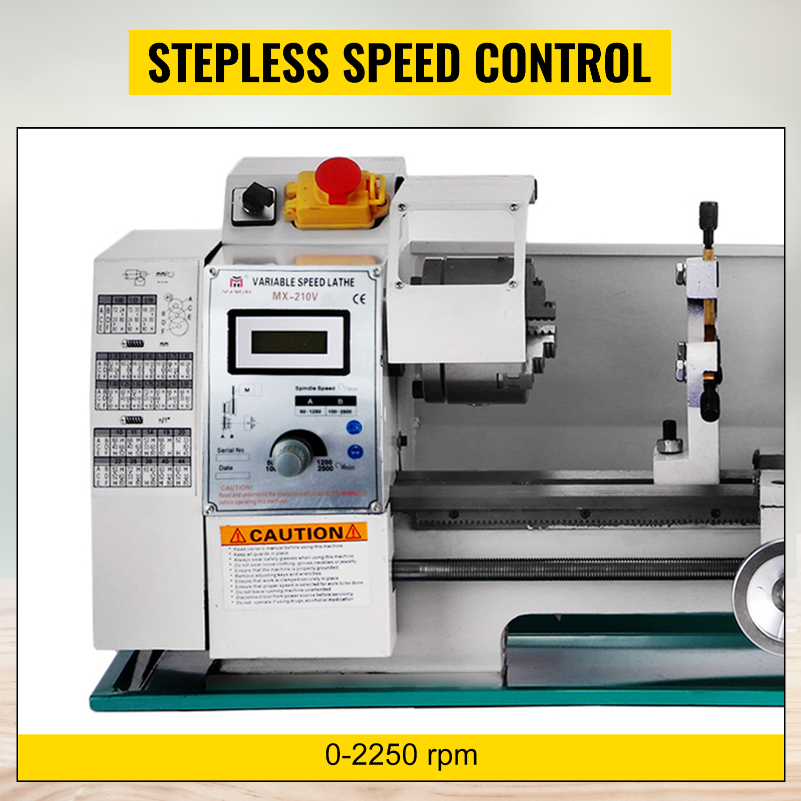 VEVOR Metal Lathe 8x16 Inch 750W Infinitely Variable Speed for Metal ...