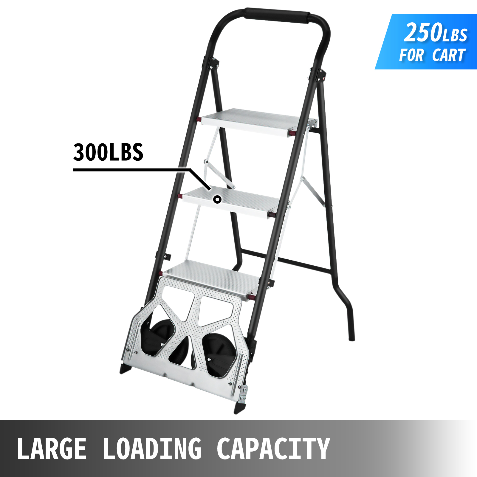 VEVOR Step Ladder 2-in-1 Convertible Aluminum Folding Step Ladder ...