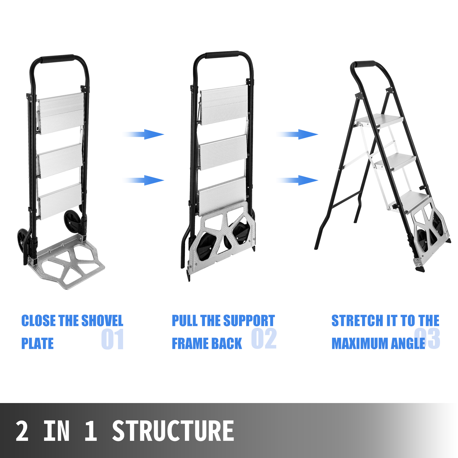 VEVOR Step Ladder 2-in-1 Convertible Aluminum Folding Step Ladder ...
