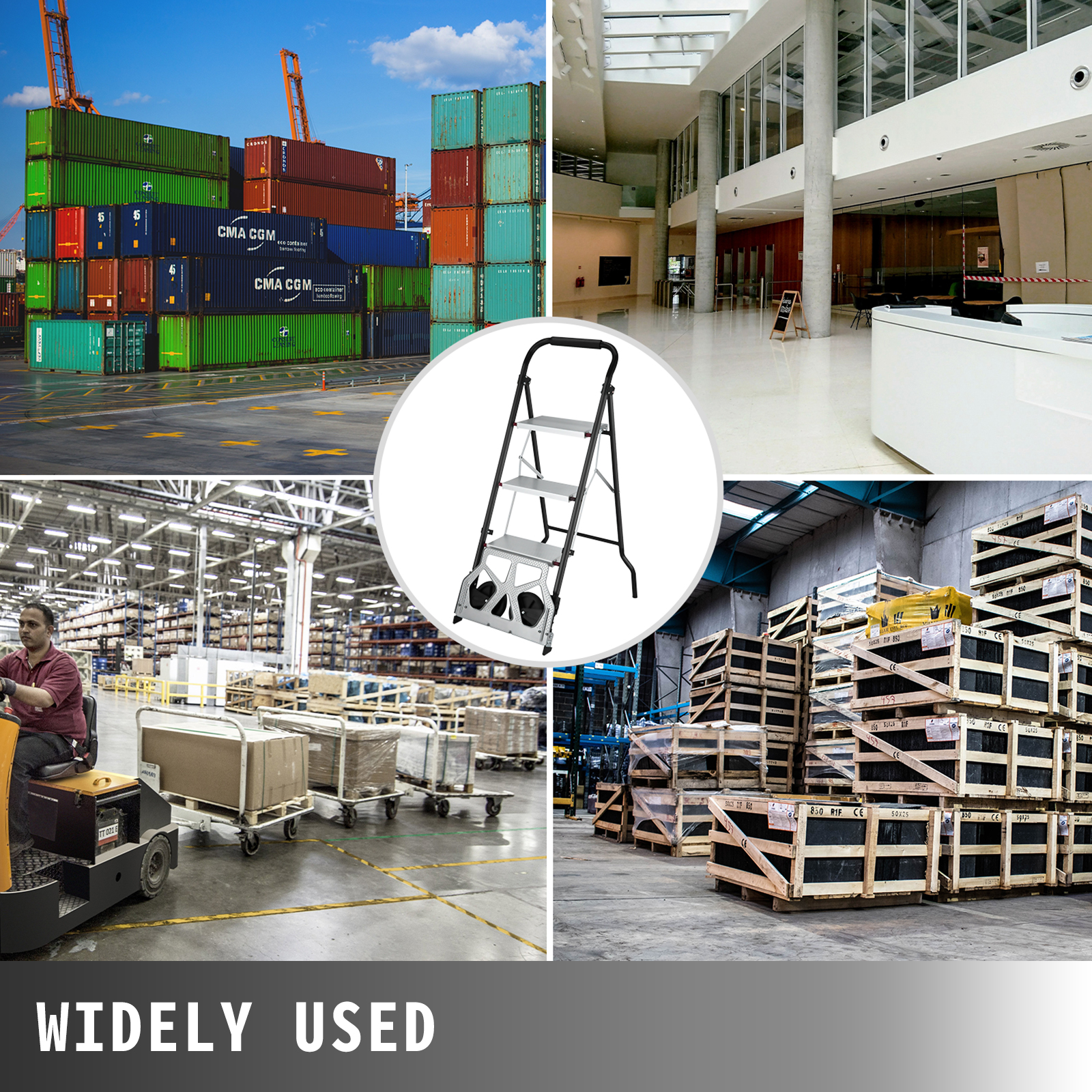 VEVOR Step Ladder 2-in-1 Convertible Aluminum Folding Step Ladder ...