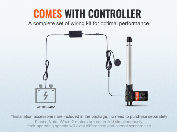 VEVOR 24V Linear Actuator Kit 10 Inch 0.98"/s 220lbs/1000N with IP44 ...