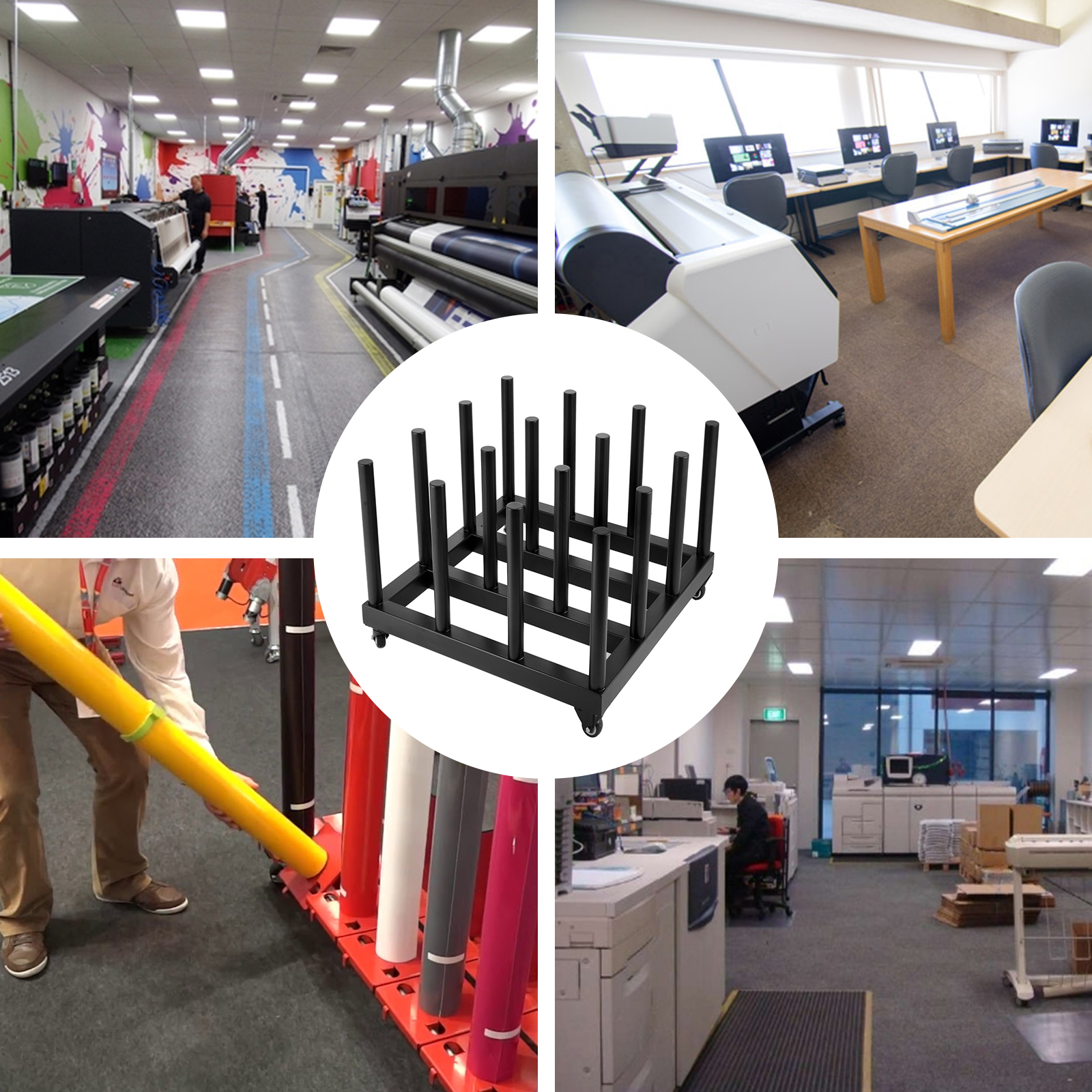 VEVOR Vinyl Cart Mobile Rack 16 Roll Capacity Vinyl Roll Rack 2" Core ...