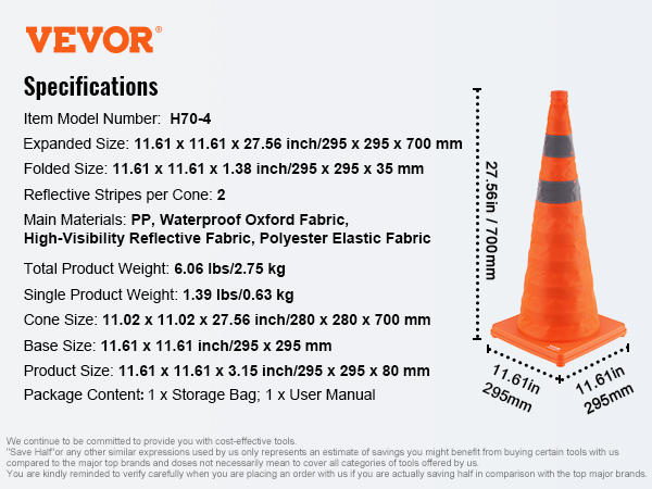 VEVOR Safety Cones, 4 Pack 28 inch Collapsible Traffic Cones ...