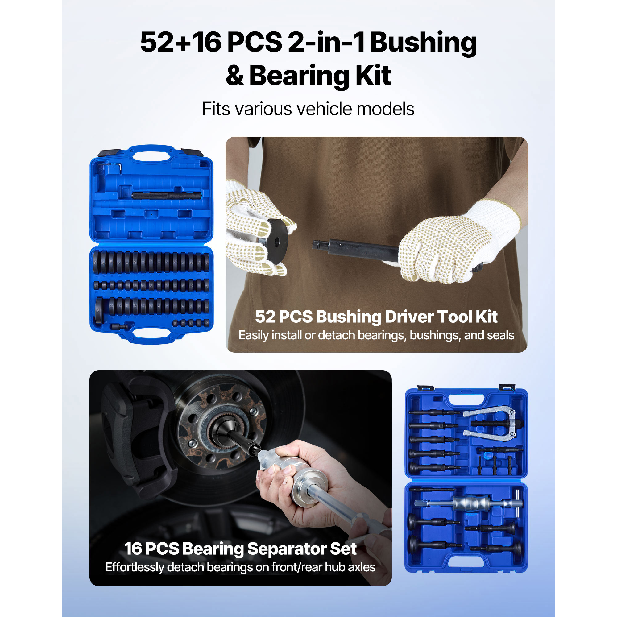 Mophorn 52+16 Piece Bearing Press Kit, 2-in-1 Bushing Driver and ...