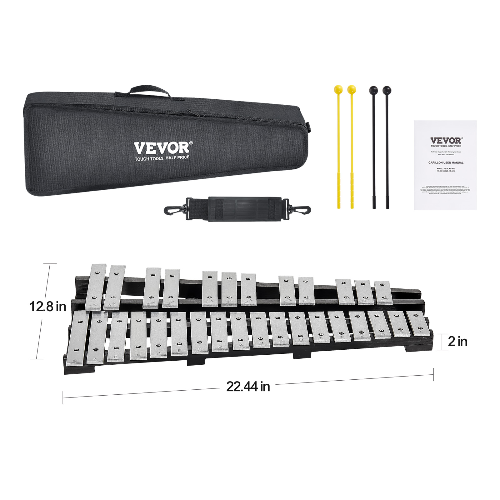VEVOR Kit Xylophone Glockenspiel 30 Notes Avec Maillets Baguettes Sac ...