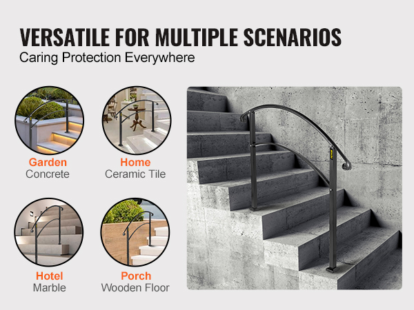 VEVOR Adjustable Wrought iron Transition Handrail Matte Black 3FT Fits ...