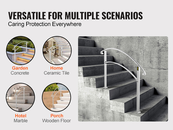 VEVOR Handrails for Outdoor Steps, Fit 1 or 3 Steps Outdoor Stair ...