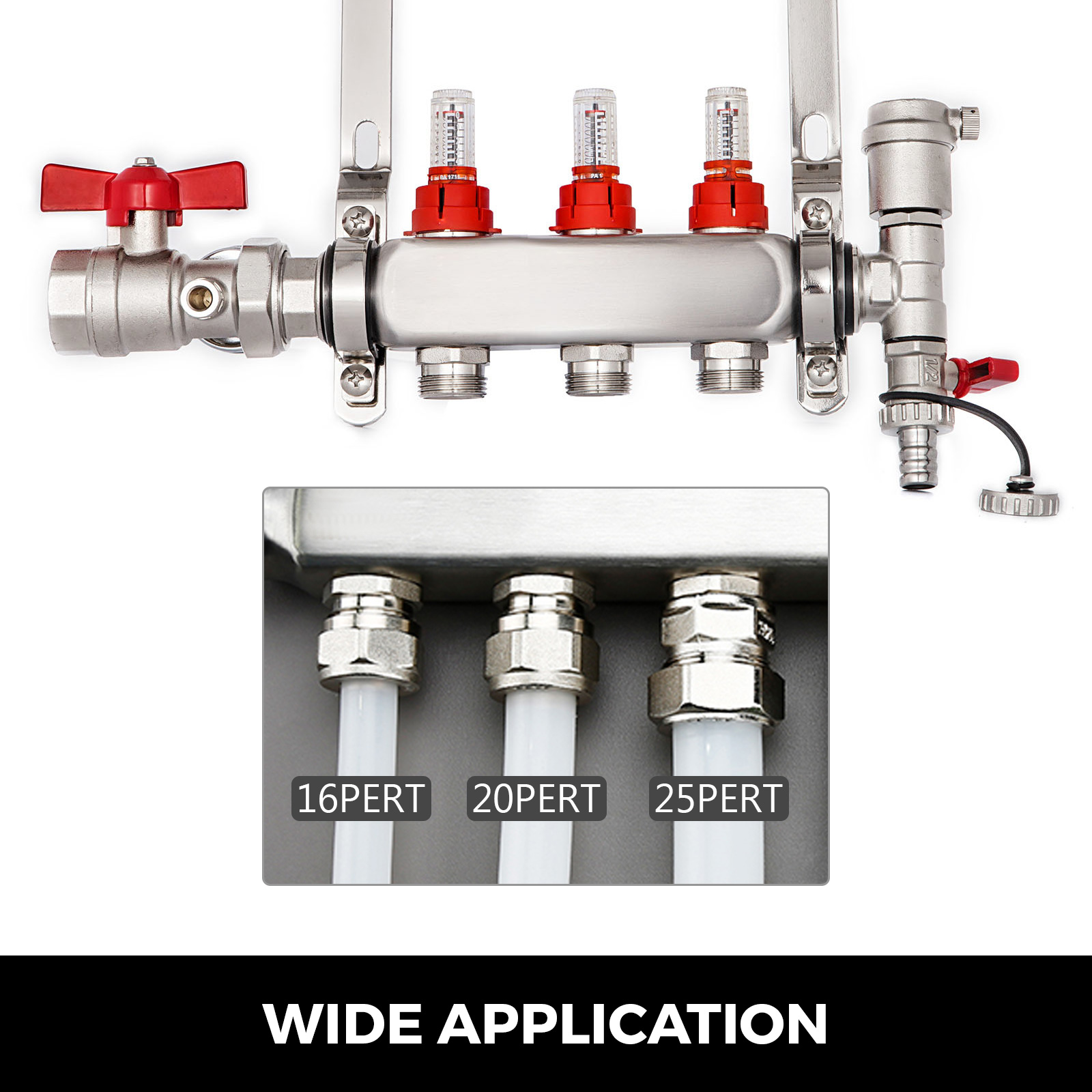 3-branch Pex Radiant Floor Heating Manifold Set Leak-proof Horizontal ...