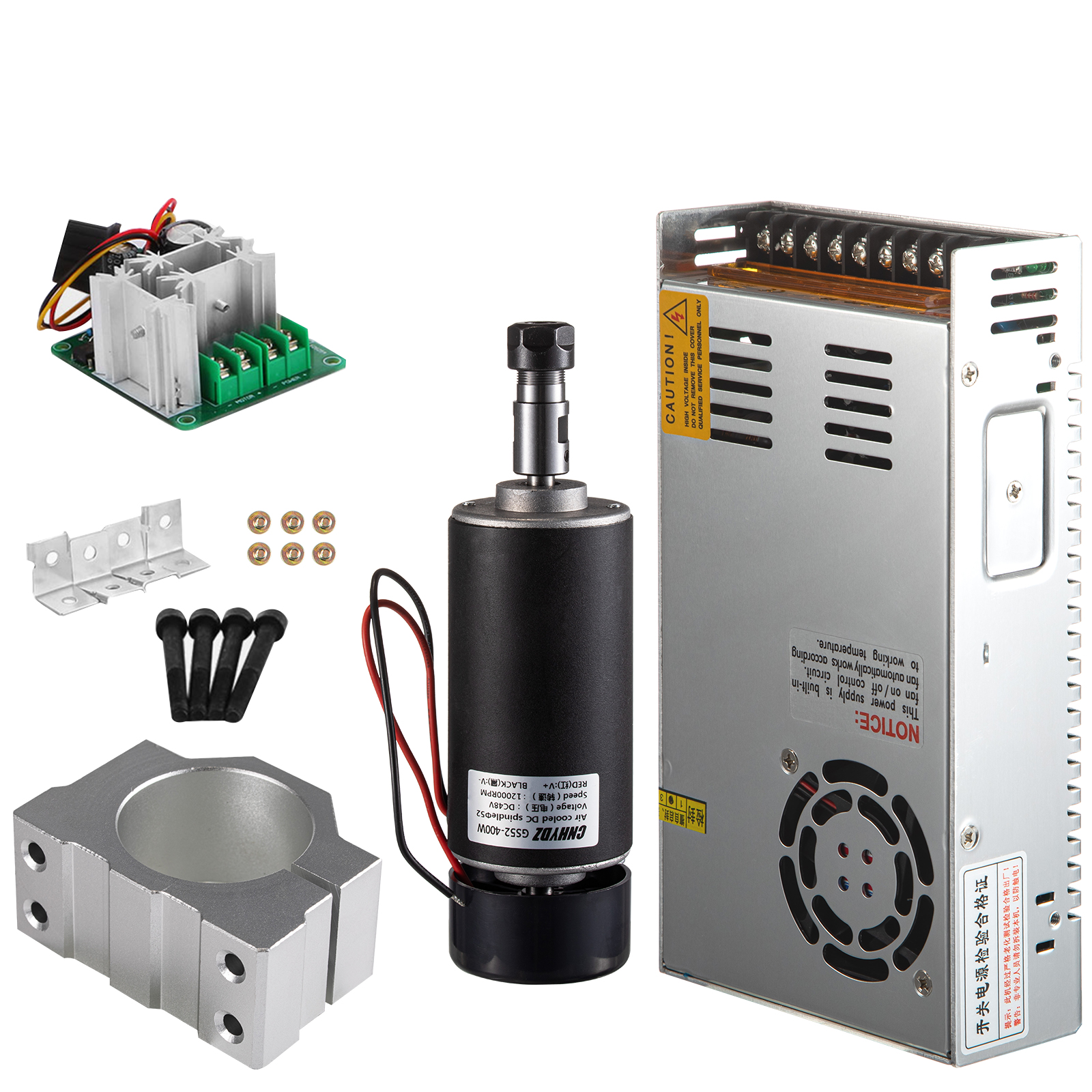 CNC 0.4KW Brushed Spindle Motor ER11 & Mach3 PWM Controller & Mount ...