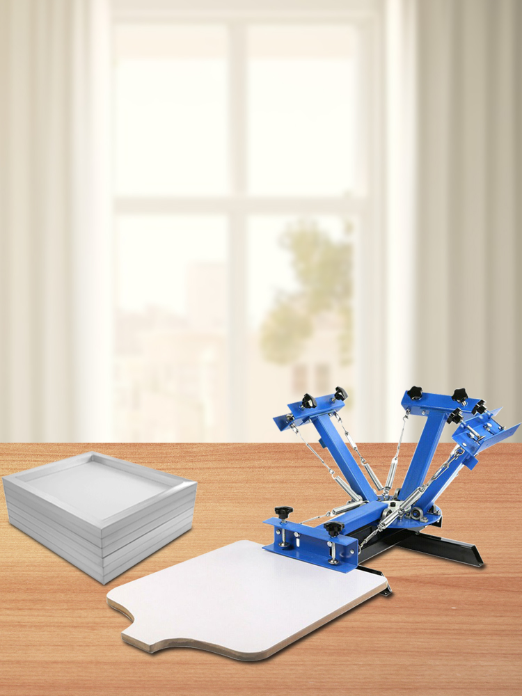 4 Color Screen Printing Machine + 6pcs Frame 12"x16" Aluminum Silk 110 ...