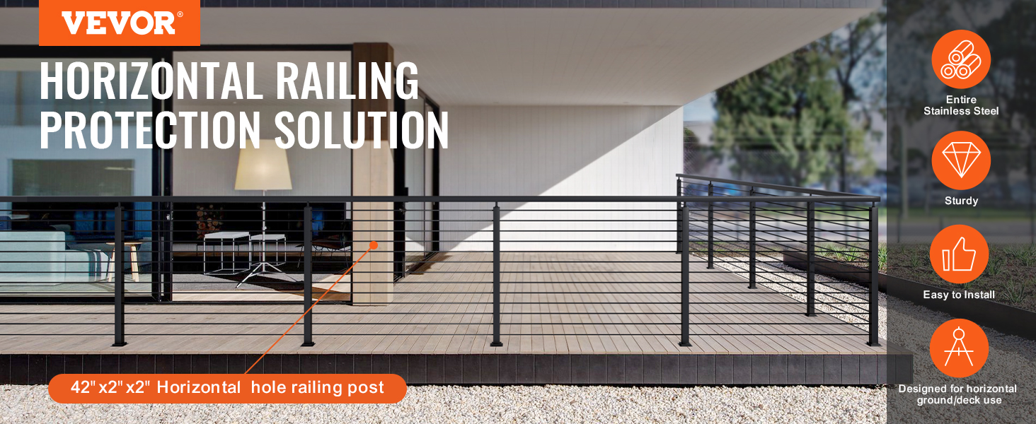 VEVOR 4-Pack Cable Railing Post 42x2x2in Steel Horizontal Hole Deck ... VEVOR 4-Pack Cable Railing Post 42x2x2in Steel Horizontal Hole Deck ...