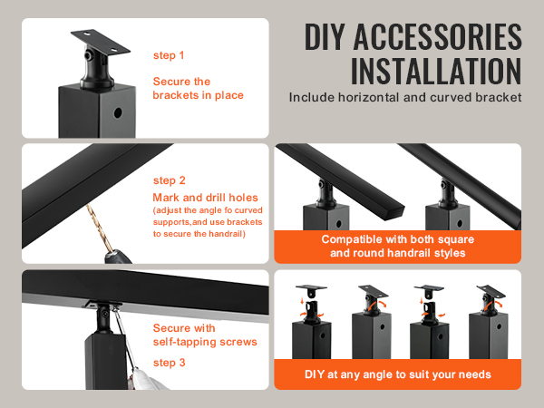 VEVOR 4-Pack Cable Railing Post, 36" x 2" x 2" Steel Horizontal Hole ...