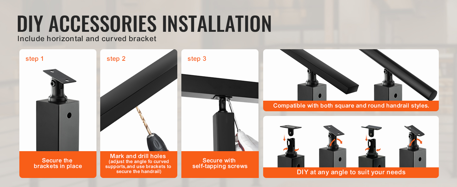 VEVOR 4-Pack Cable Railing Post, 36" x 2" x 2" Steel Horizontal Hole ...