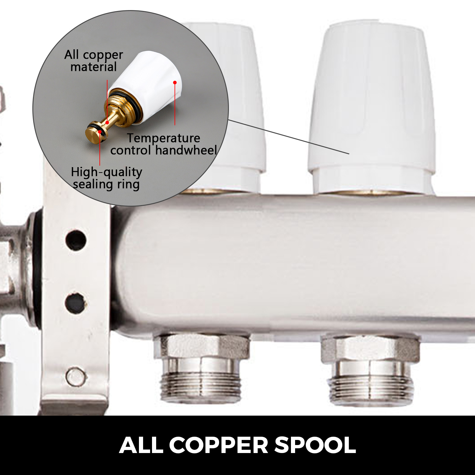 Vevor 4 Ports Underfloor Heating Manifolds Pipe Radiant Stainless Steel ...