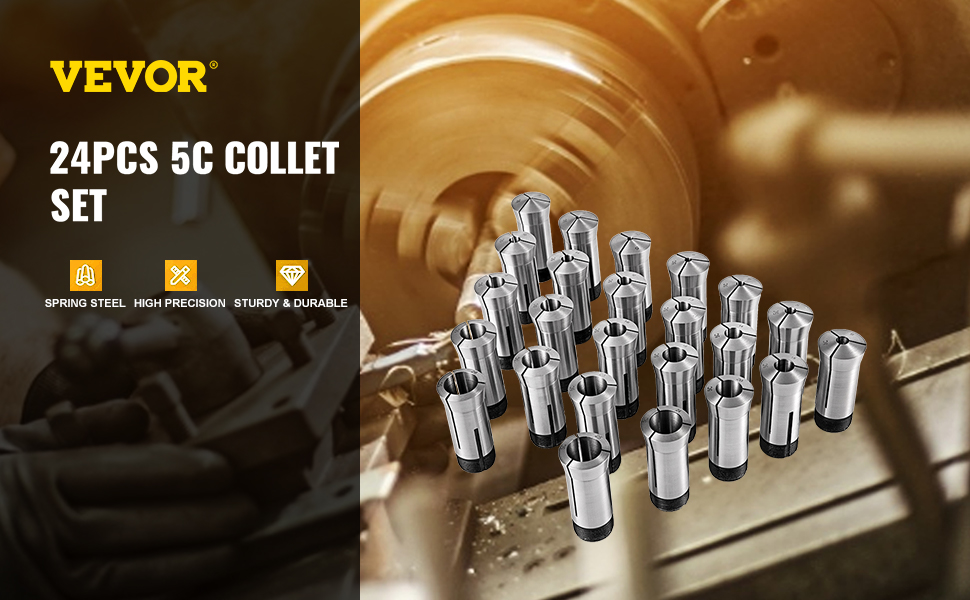 Vevor 5c Collet Set, Lathe Collet 24 Pcs For 3-26 Mm, Precise 5c Collet ...