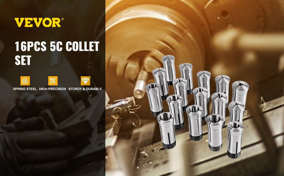 Vevor 5c Collet Set, Lathe Collet 15 Pcs, Precise 5c Collet Holder For ...