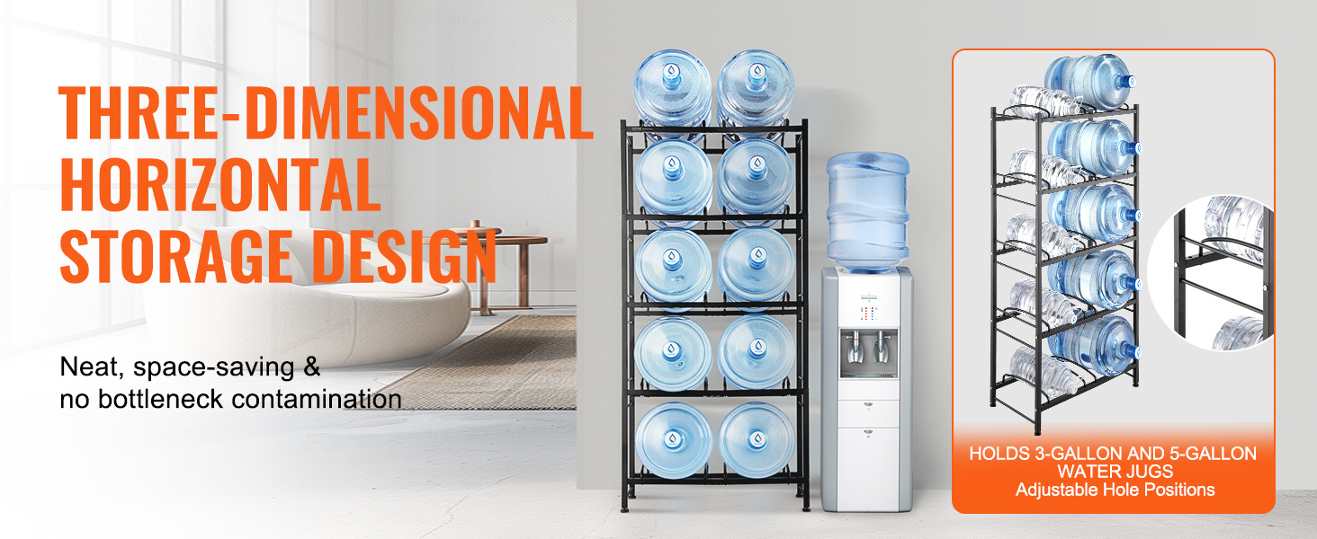 VEVOR 5-Tier Water Jug Holder Double Row Water Bottle Rack for 10 ...