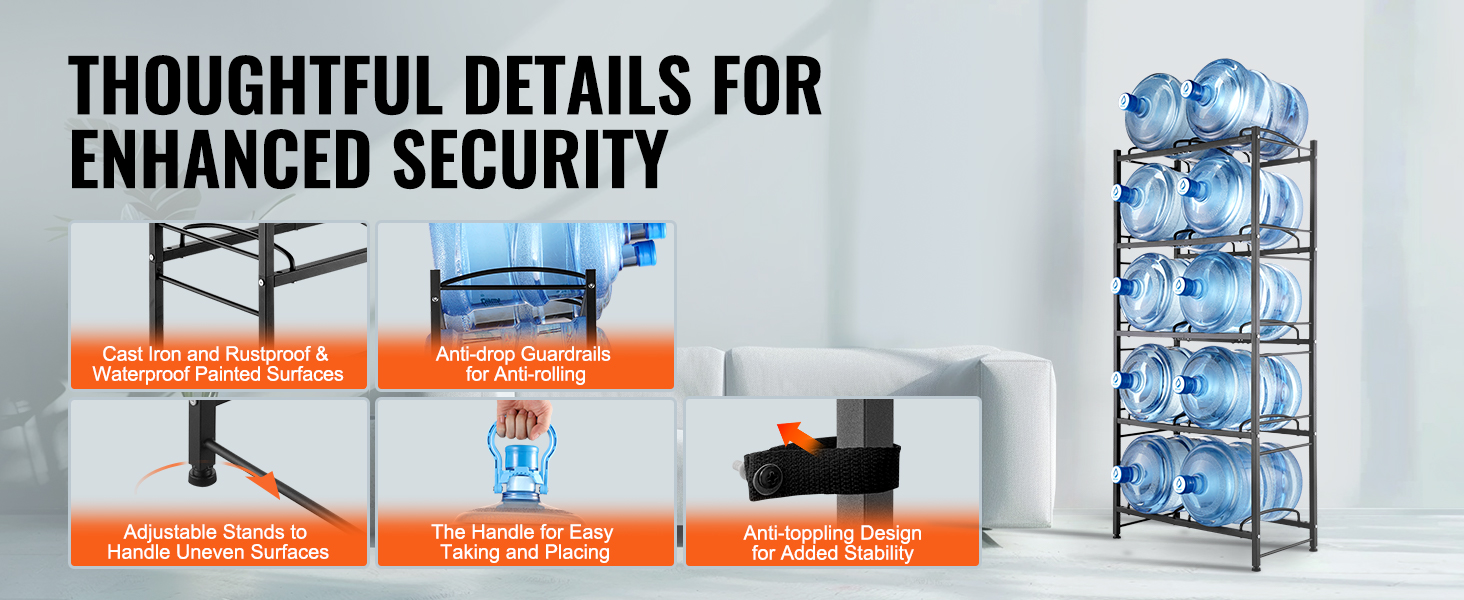 VEVOR 5-Tier Water Jug Holder Double Row Water Bottle Rack for 10 ...