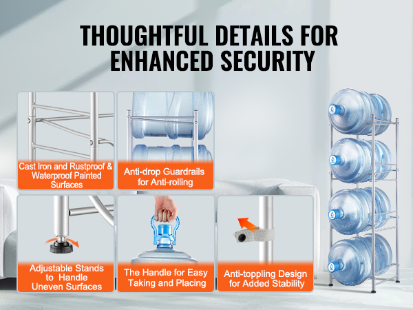 VEVOR 4 Tiers Water Jug Holder Single Row Water Bottle Rack for 4 ...