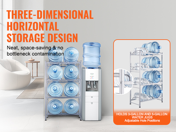 VEVOR 4 Tiers Water Jug Holder Double Row Water Bottle Rack for 8 ...