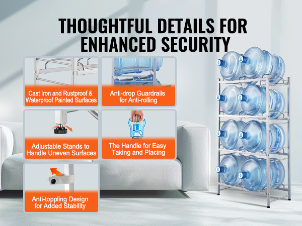 VEVOR 4 Tiers Water Jug Holder Double Row Water Bottle Rack for 8 ...