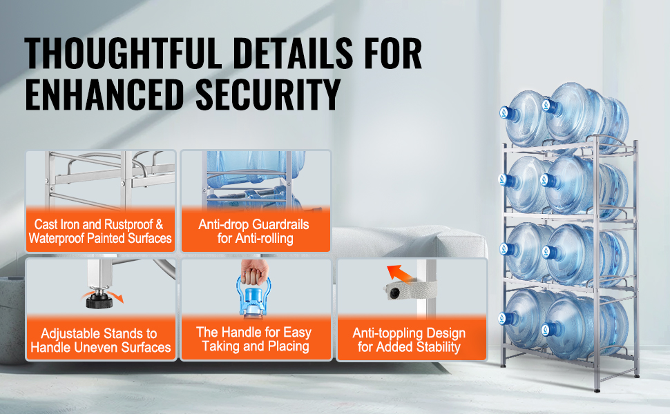 VEVOR 4 Tiers Water Jug Holder Double Row Water Bottle Rack for 8 ...